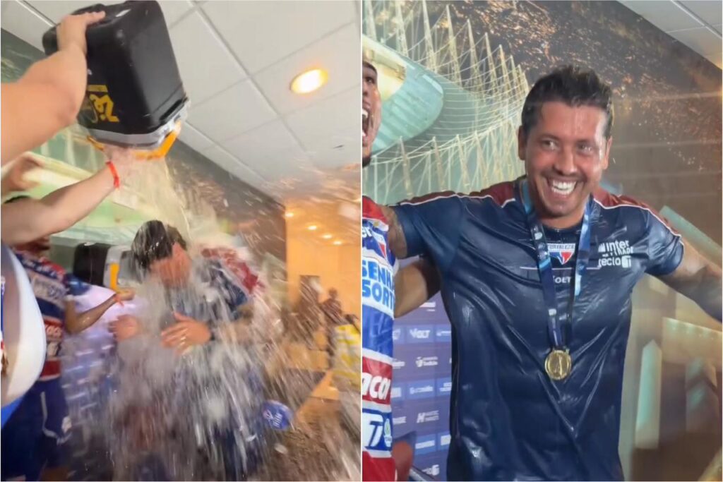 Após título do Cearense 2026, jogadores do Fortaleza dão banho de gelo ...